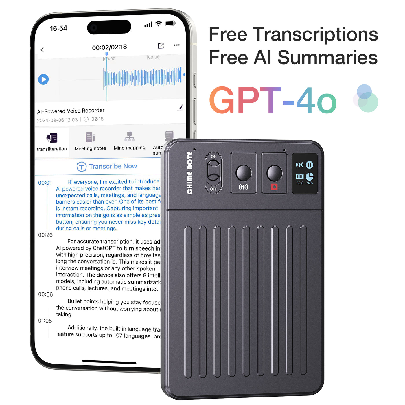 CHIME NOTE AI Voice Recorder - Free Transcription & AI Summaries