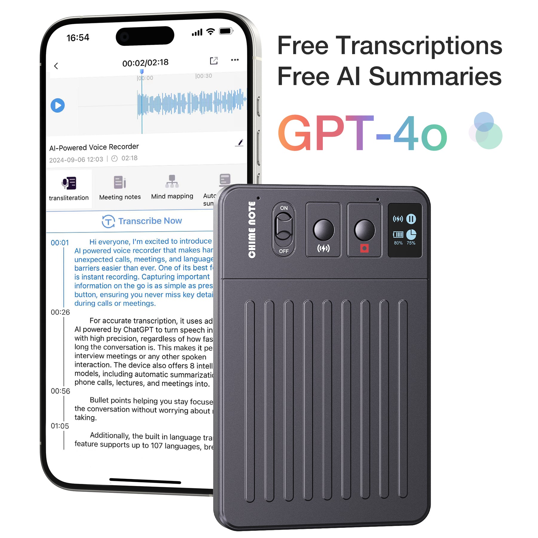 CHIME NOTE AI Voice Recorder - Free Transcription & AI Summaries